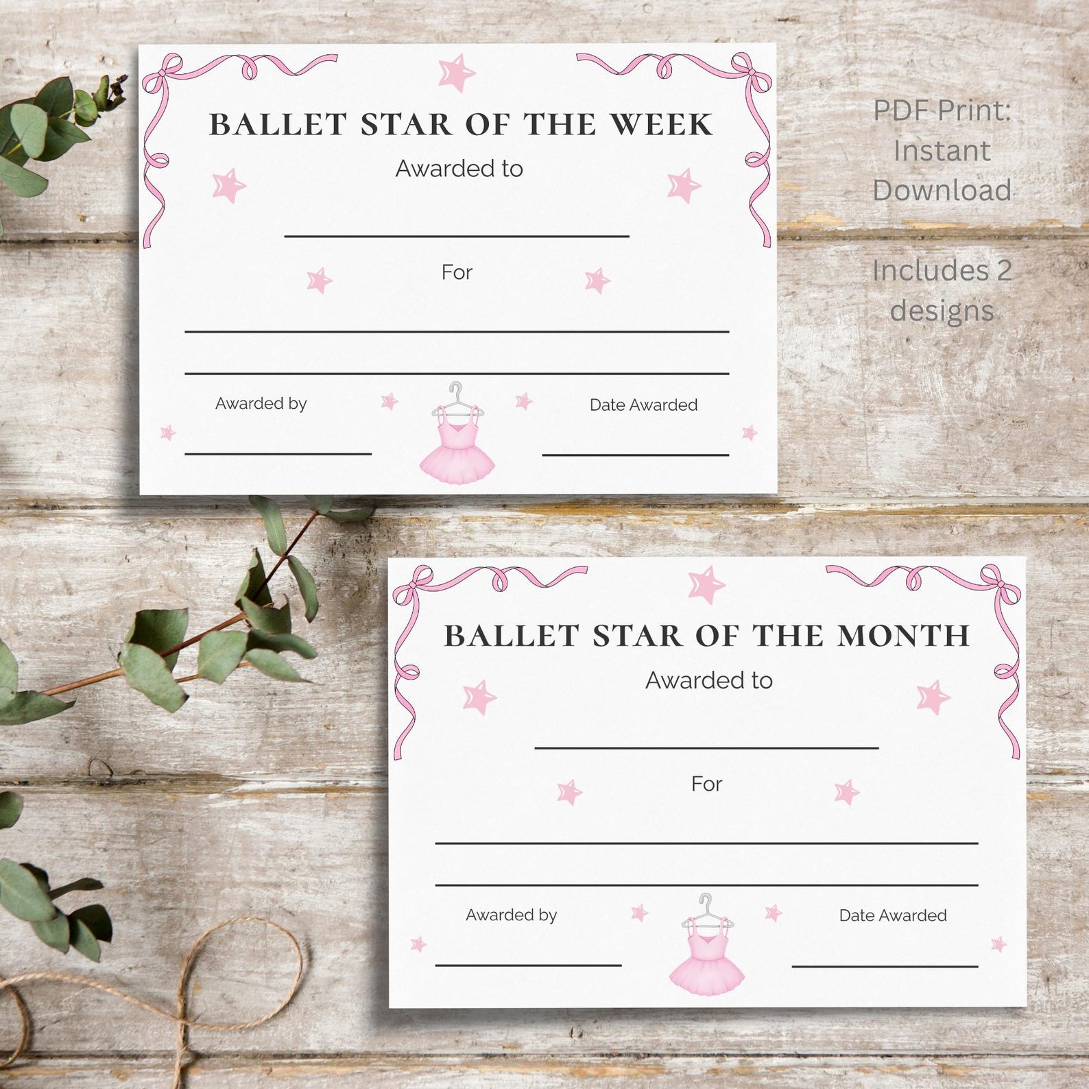 Ballet Star of the Week & Month Certificates, Instant Download ...