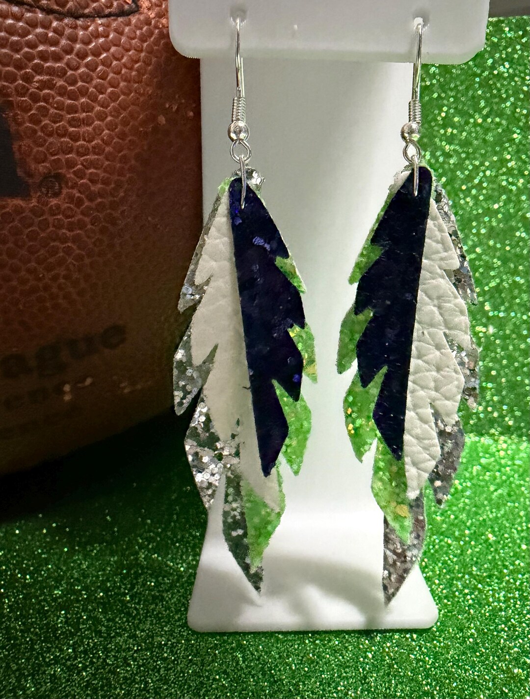 Seattle Seahawks Inspired Faux Leather and Glitter Canvas 4 Feather ...