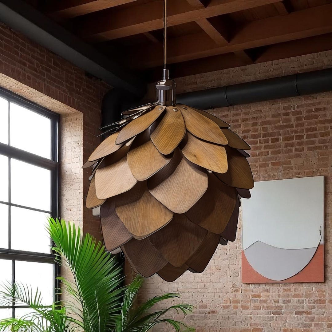 Handmade Wooden Pendant Light – Square Loft Ceiling Fixture – Rustic ...