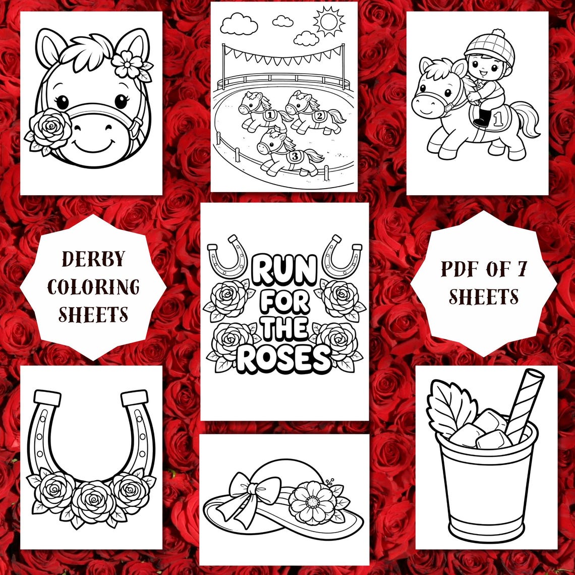 Kentucky Derby Coloring Pages for Kids Printable Bundle | Derby Party ...
