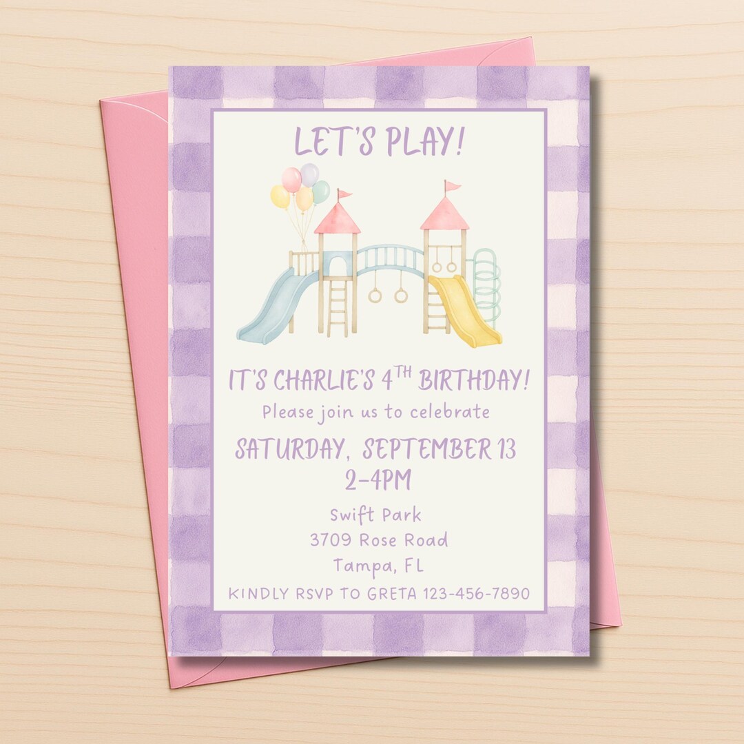 Playground Birthday Party Invitation - Park Party Invite - Outdoor Park ...