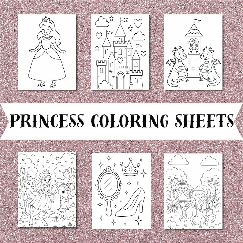 Princess Coloring Pages Bundle | Fairy Tale Castle, Unicorn, Dragon ...