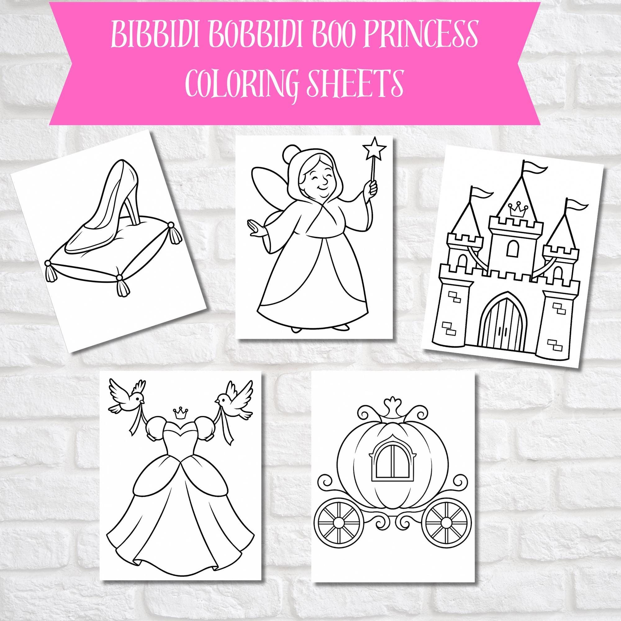 Bibbidi Bobbidi Boo Coloring Pages – Set of 5 – Princess Party Activity ...