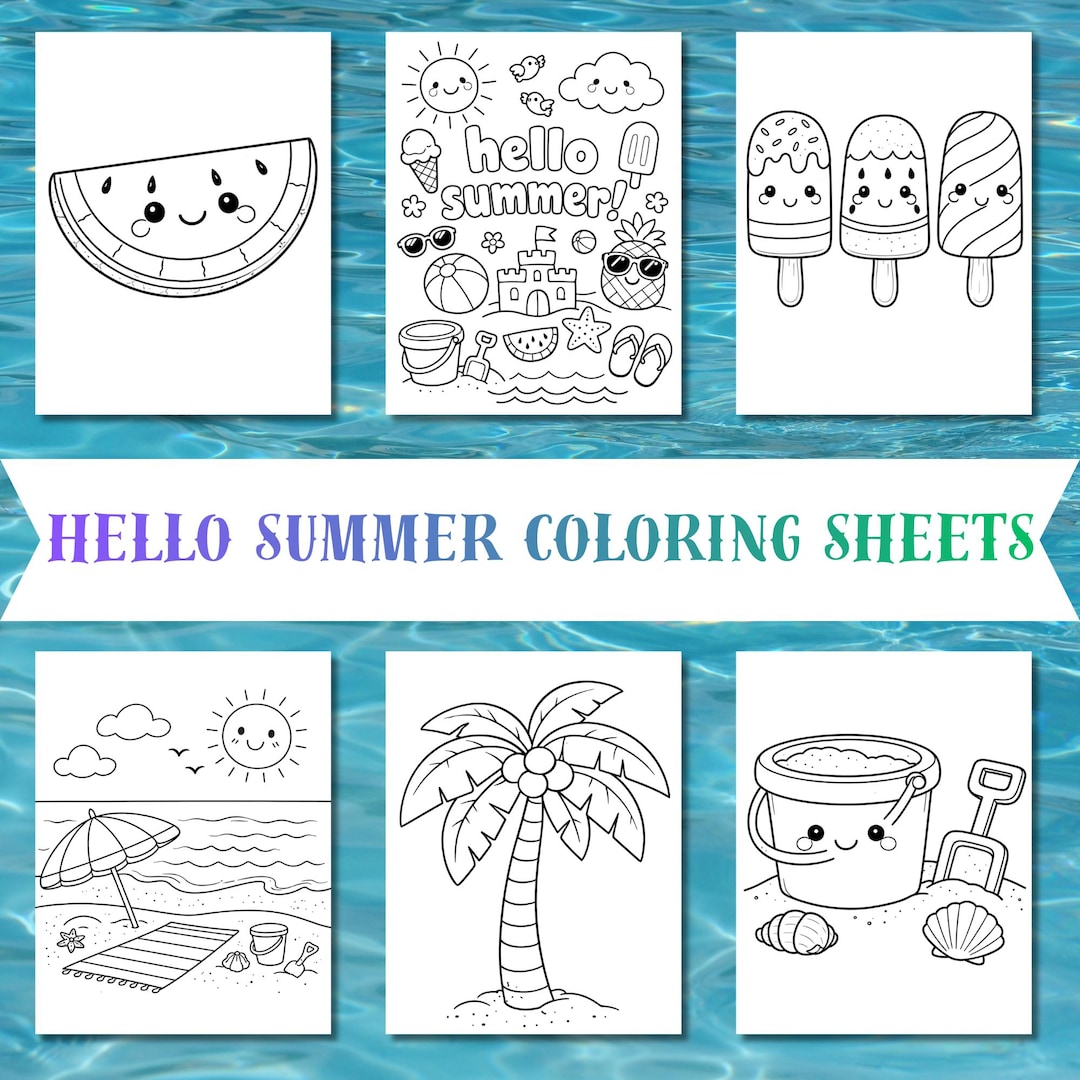 Hello Summer Coloring Pages Bundle for Kids – 6 Printable Summer ...