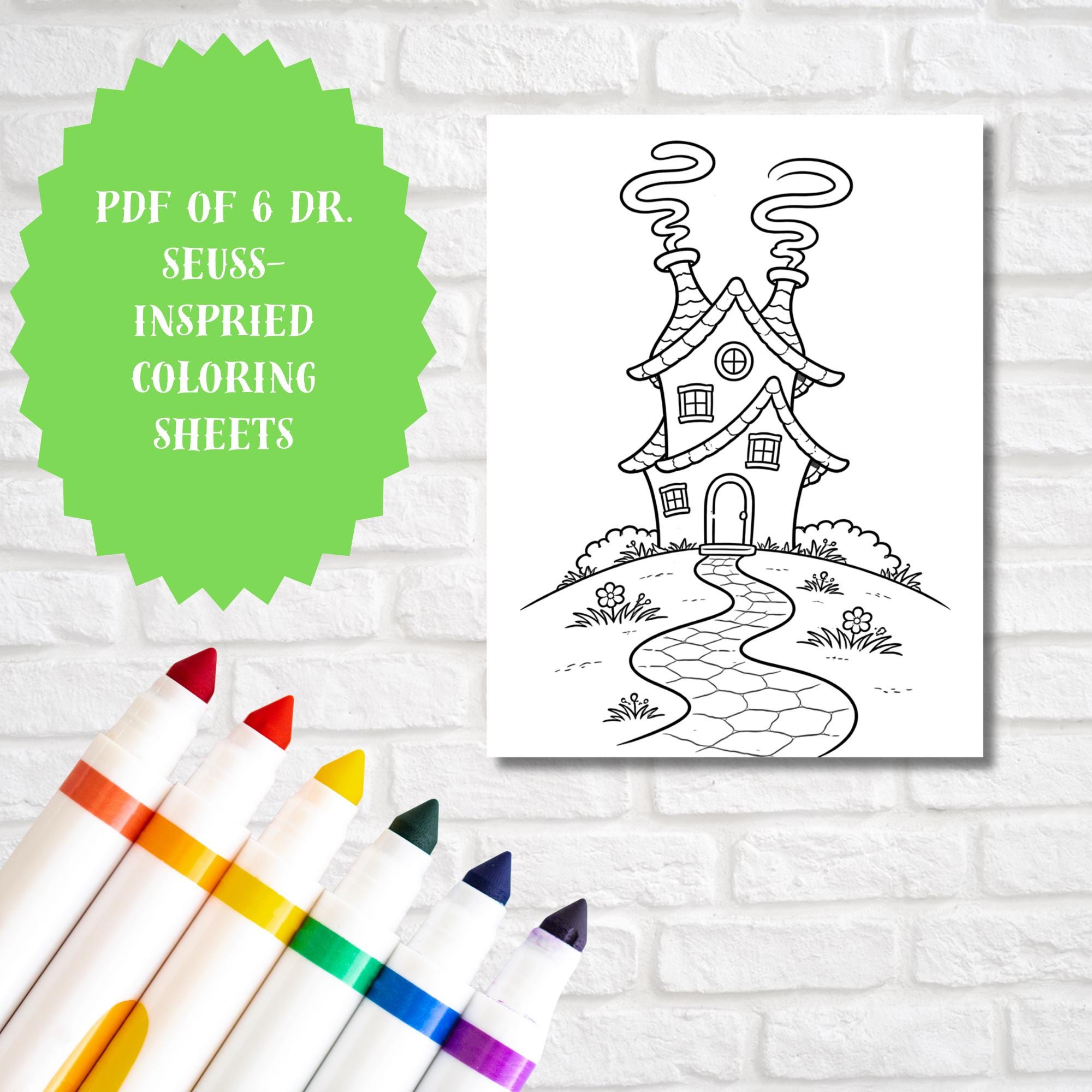 Dr Seuss Inspired Coloring Pages Bundle for Kids | Whimsical Printable ...