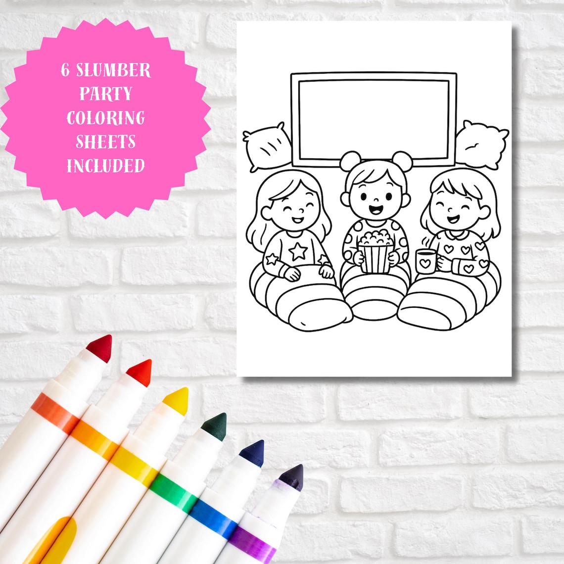 Slumber Party Coloring Pages Printable PDF | Sleepover Activity Sheets ...