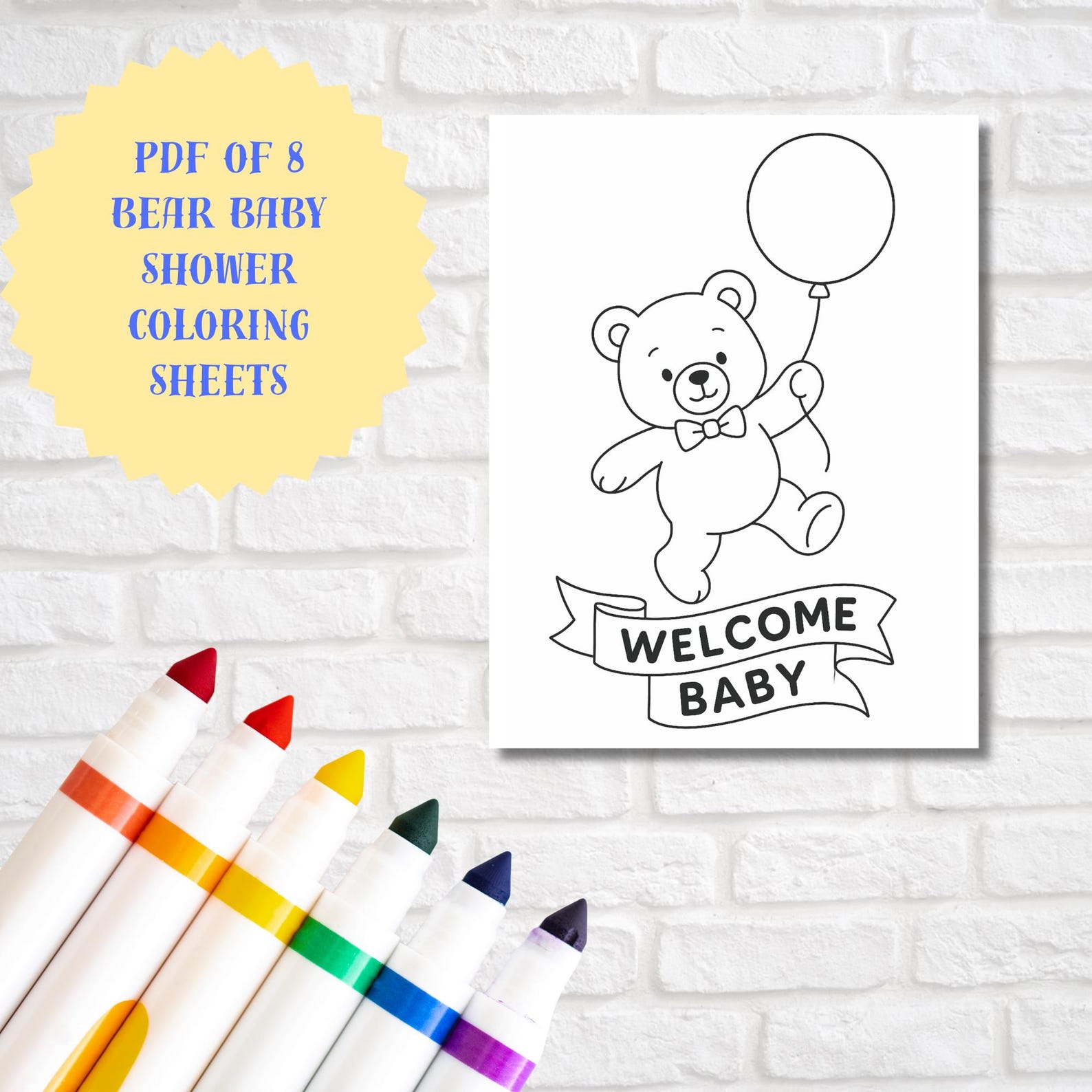 Bear Baby Shower Coloring Sheets – Printable PDF | Teddy Bear Baby ...