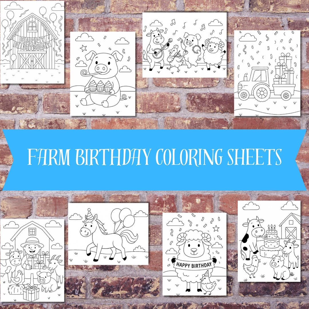 Farm Animal Birthday Coloring Pages PDF | Printable Farm Party Activity ...