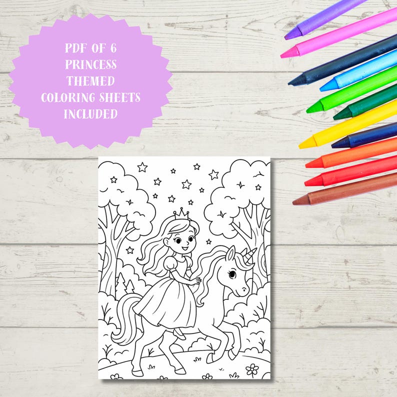 Princess Coloring Pages Bundle | Fairy Tale Castle, Unicorn, Dragon ...