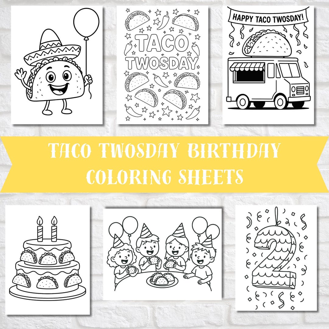Taco Twosday Coloring Pages Bundle | Printable PDF | Kids Birthday ...