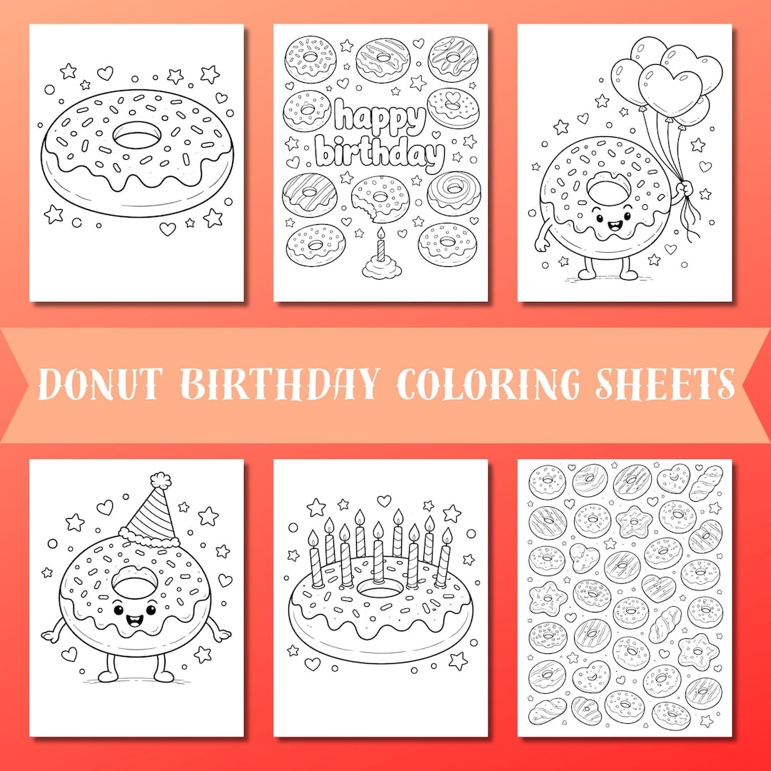 Donut Birthday Coloring Pages for Kids | Cute Donut Party Coloring ...