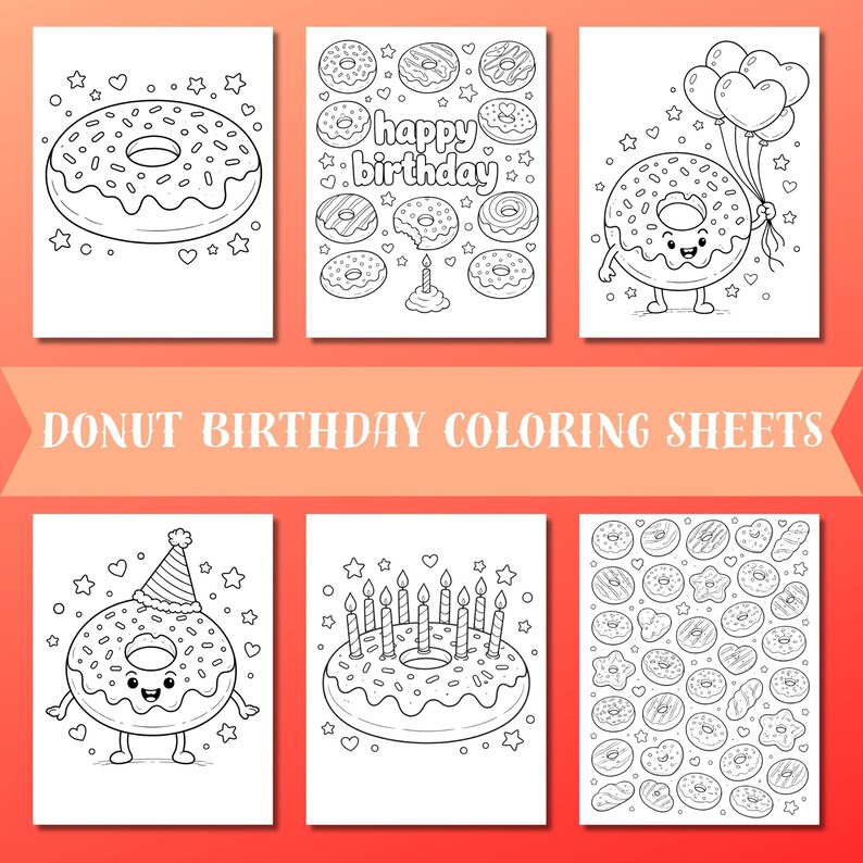 Donut Birthday Coloring Pages for Kids | Cute Donut Party Coloring ...