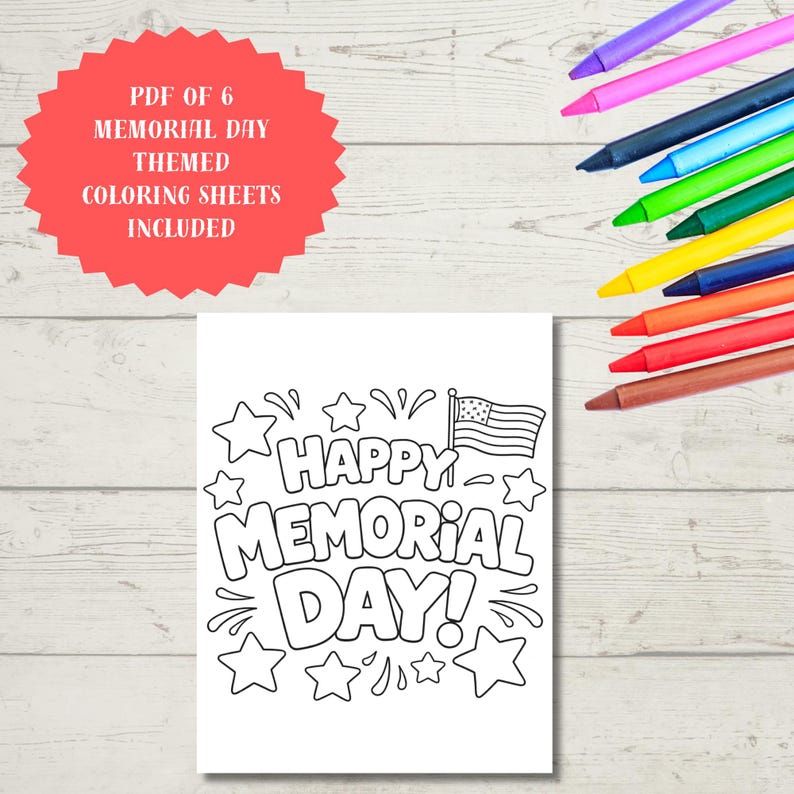 Memorial Day Coloring Pages Bundle for Kids – 6 Printable PDF Sheets ...