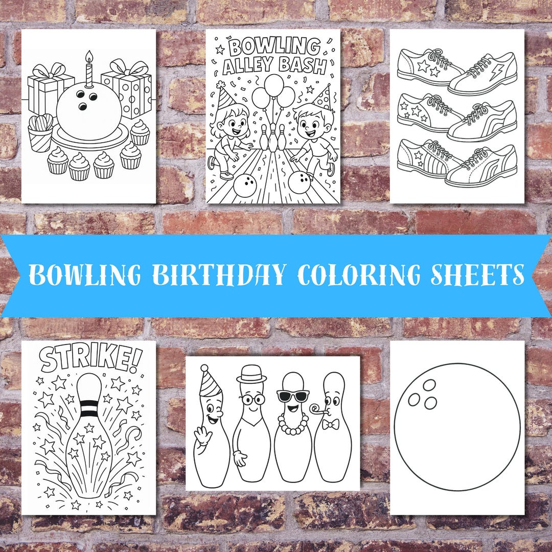 Bowling Birthday Coloring Pages | Kids Party Activity Printable PDF ...