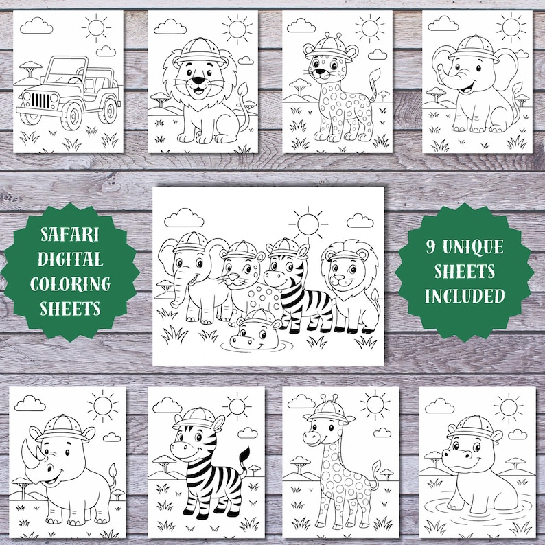 Safari Animals Coloring Pages – Printable PDF | Kids Safari Coloring ...