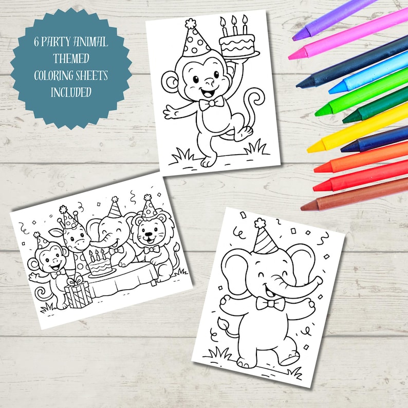 Party Animal Coloring Pages | Jungle Birthday Printable PDF | Safari ...