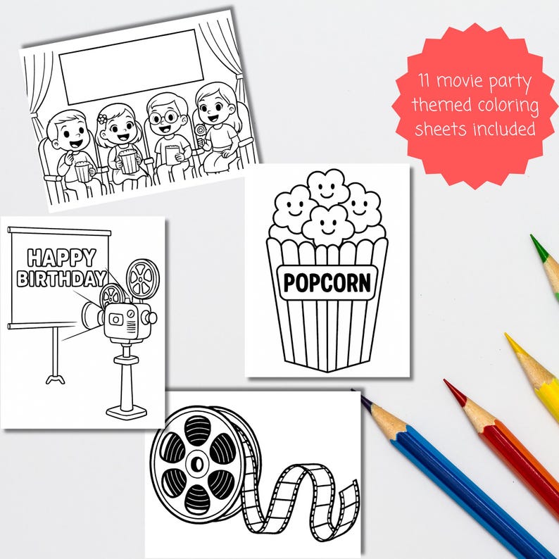 Movie-themed Birthday Coloring Pages – Instant Download PDF | Retro ...