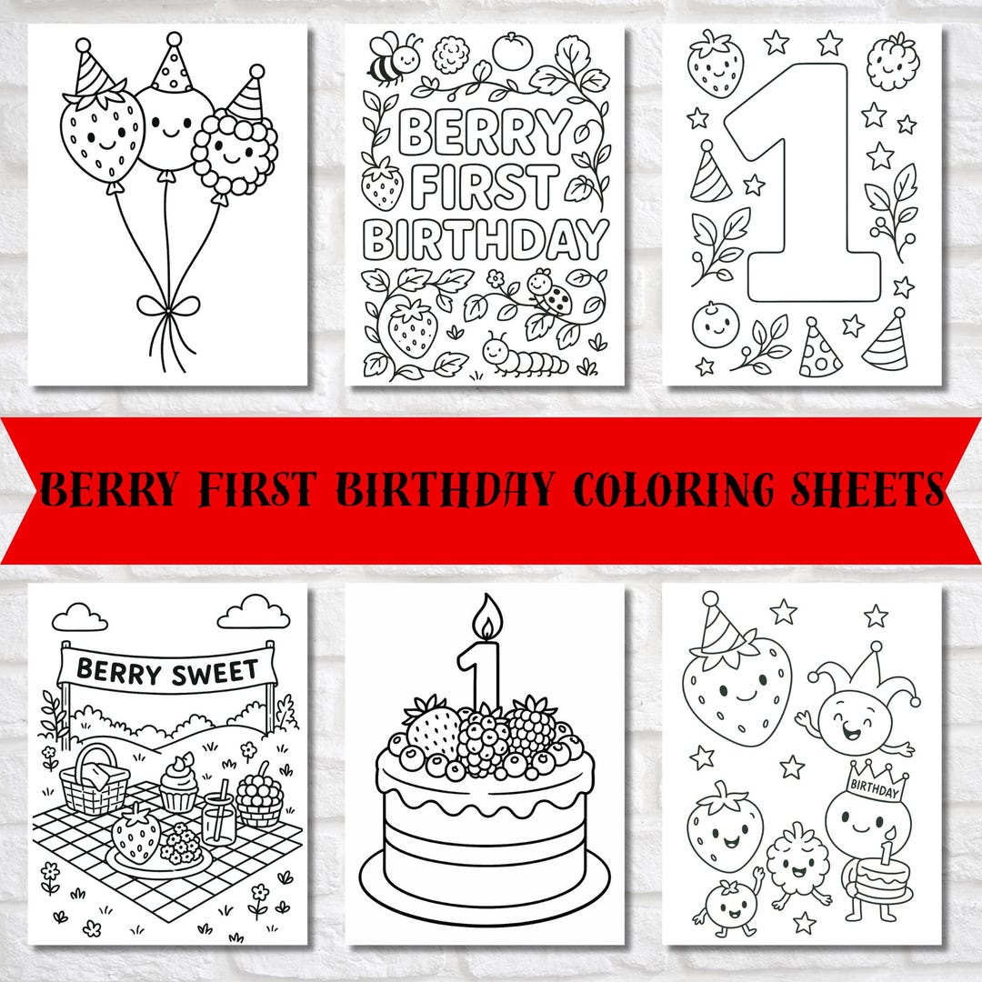 Berry First Birthday Coloring Pages Printable Set | 1st Birthday Party ...