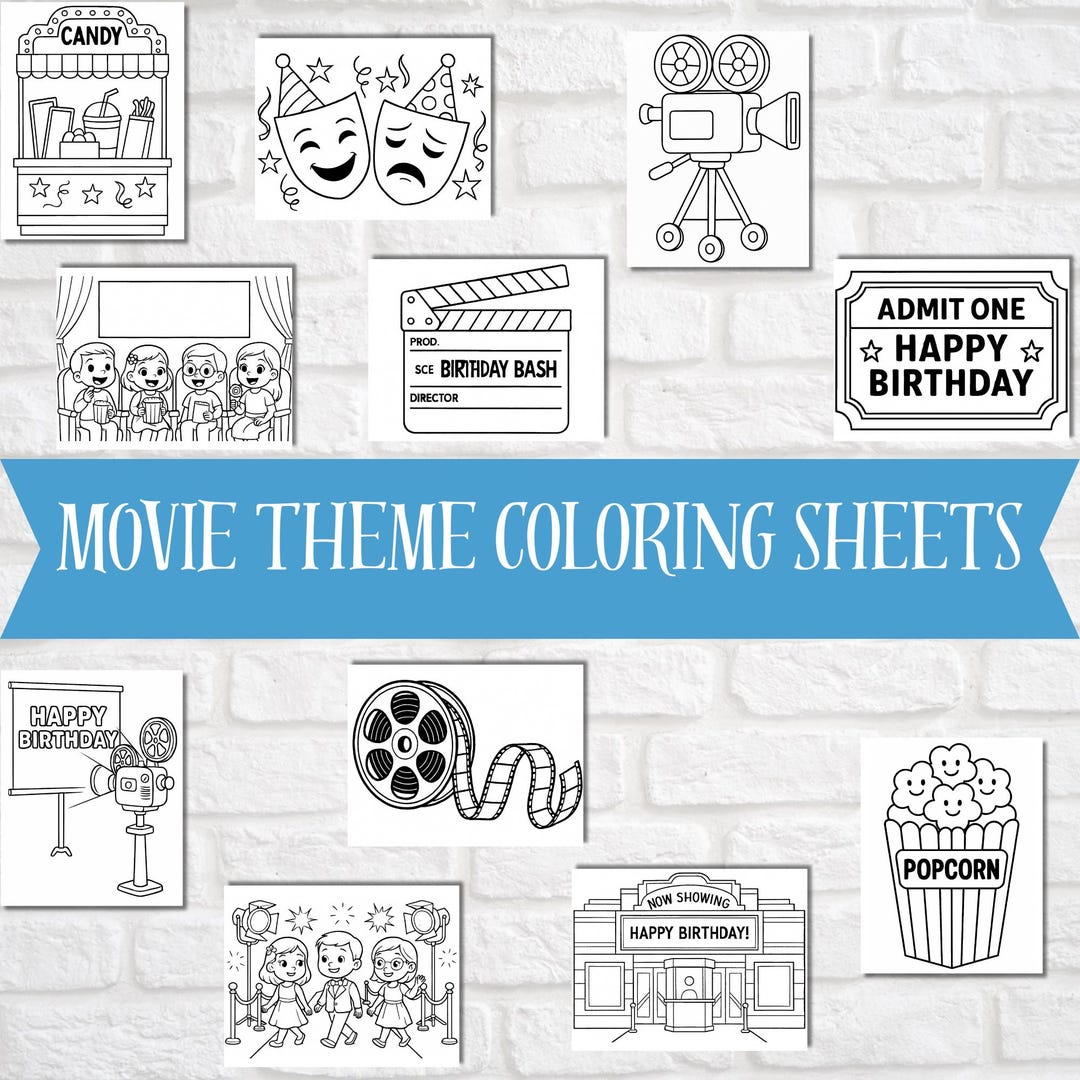 Movie-themed Birthday Coloring Pages – Instant Download PDF | Retro ...