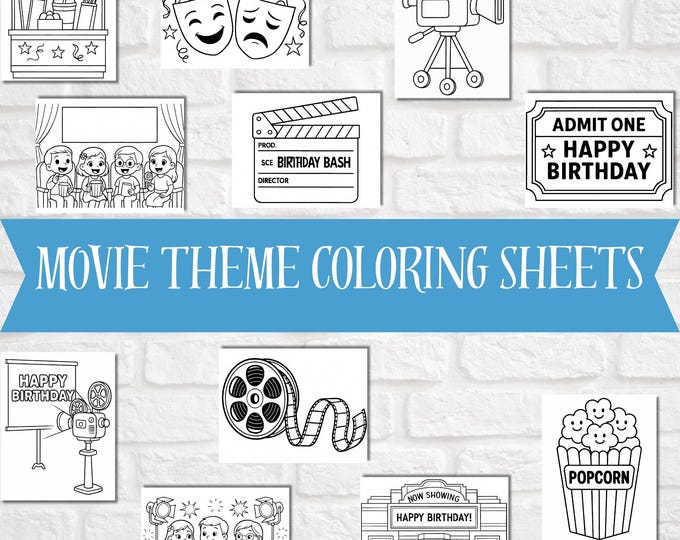 Editable Movie Birthday Coloring Page | Printable Movie Night Coloring ...