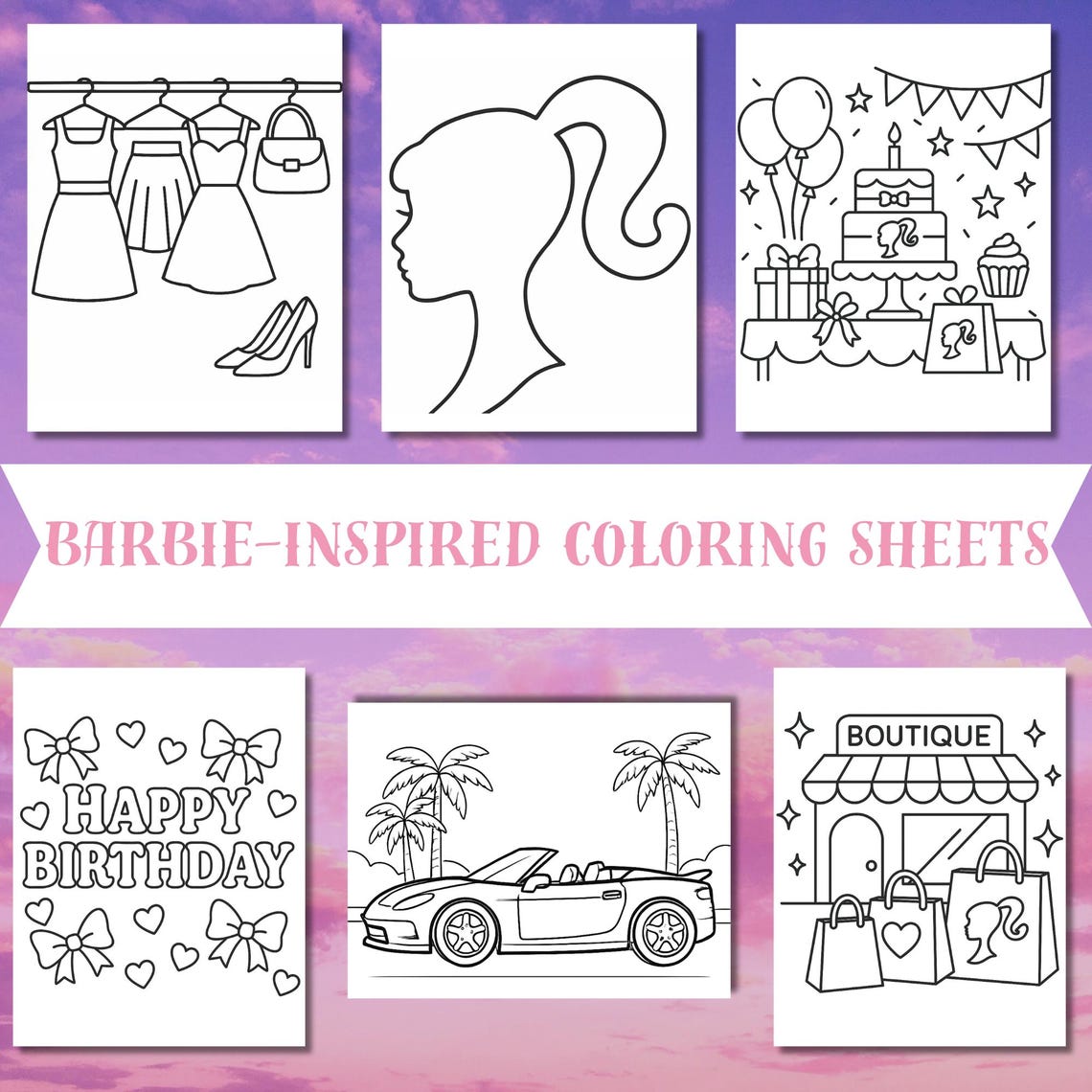 Barbie Inspired Coloring Pages | Girls Birthday Printable | PDF ...