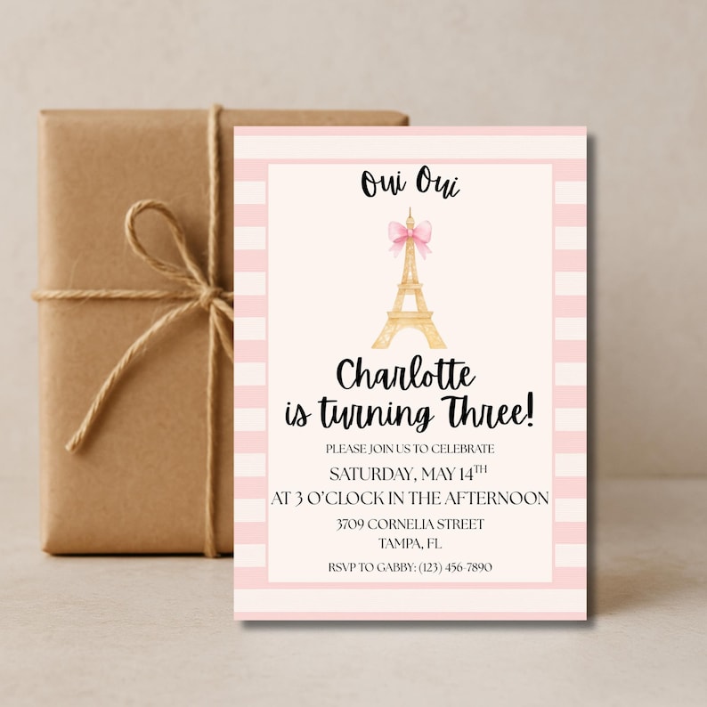 Editable French Birthday Invitation | Paris Eiffel Tower Girl Birthday ...