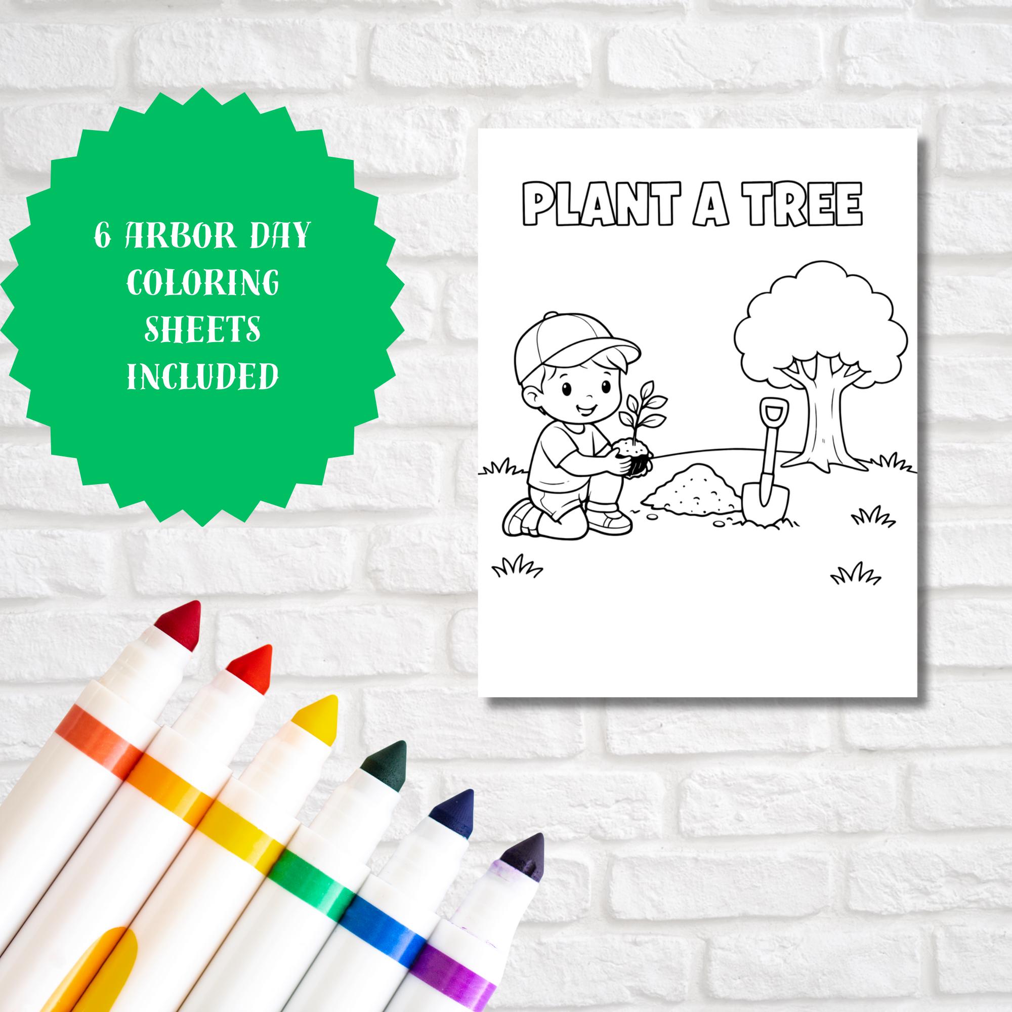 Arbor Day Coloring Pages for Kids | Tree Coloring Book PDF | Nature ...