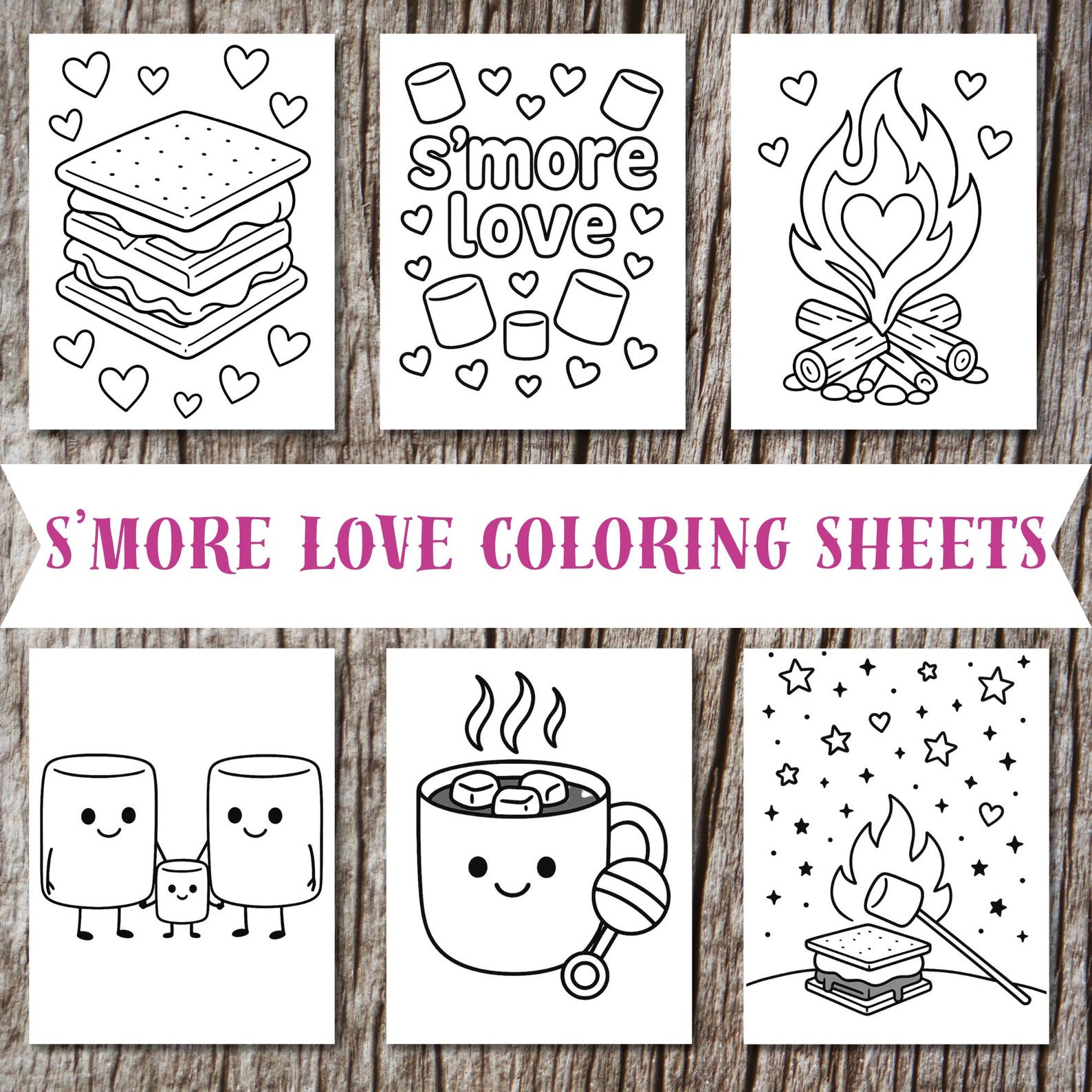 S’more Love Coloring Pages Bundle | Cute Camping Coloring Sheets ...