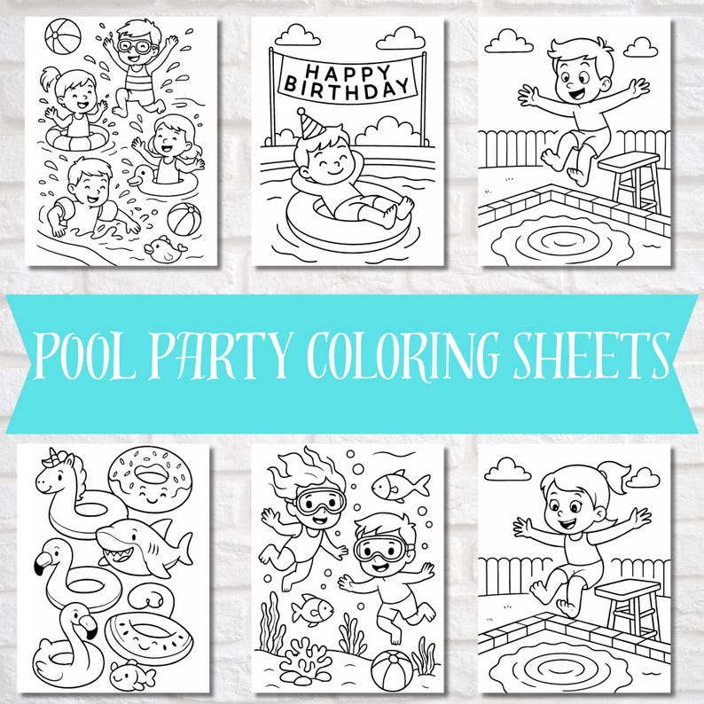 Pool Party Coloring Pages | Summer Birthday Printable | Kids Pool ...