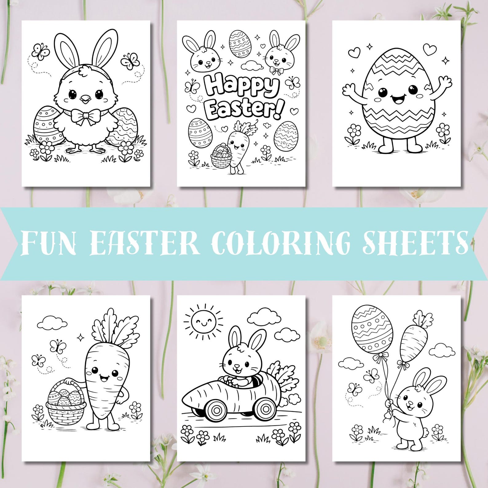 Easter Coloring Pages for Kids | Cute Bunny, Chick & Egg Coloring ...