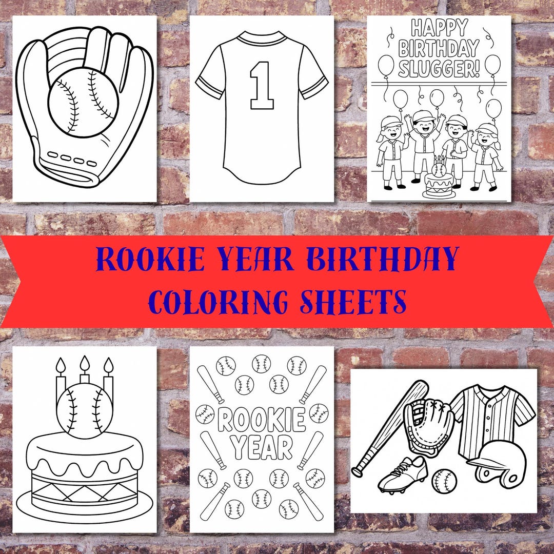 Rookie Year Birthday Party Coloring Sheets – Printable PDF | Baseball ...