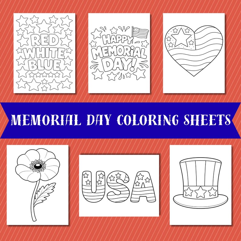 Memorial Day Coloring Pages Bundle for Kids – 6 Printable PDF Sheets ...
