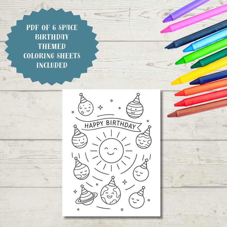 Space Birthday Coloring Pages | Printable PDF | Outer Space Party ...