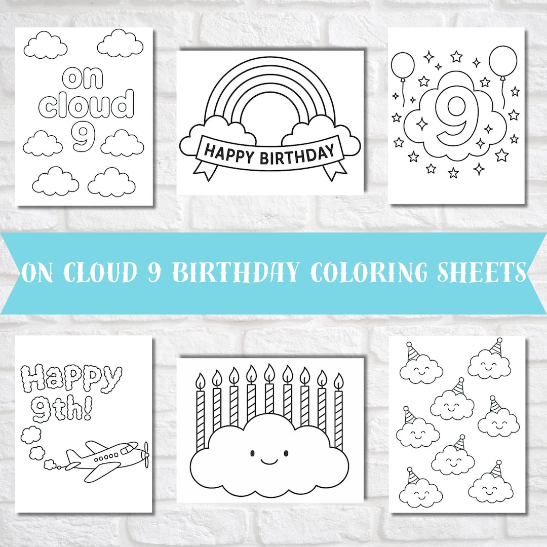 On Cloud 9 Birthday Coloring Pages Bundle | Cloud Party Kids Printable ...