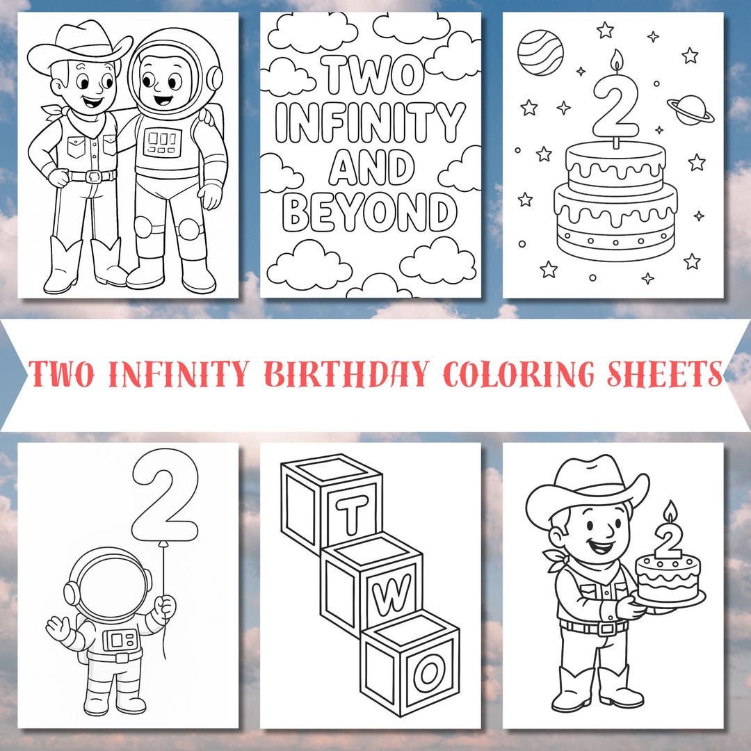 Two Infinity and Beyond Coloring Pages | 2nd Birthday Party Printable ...