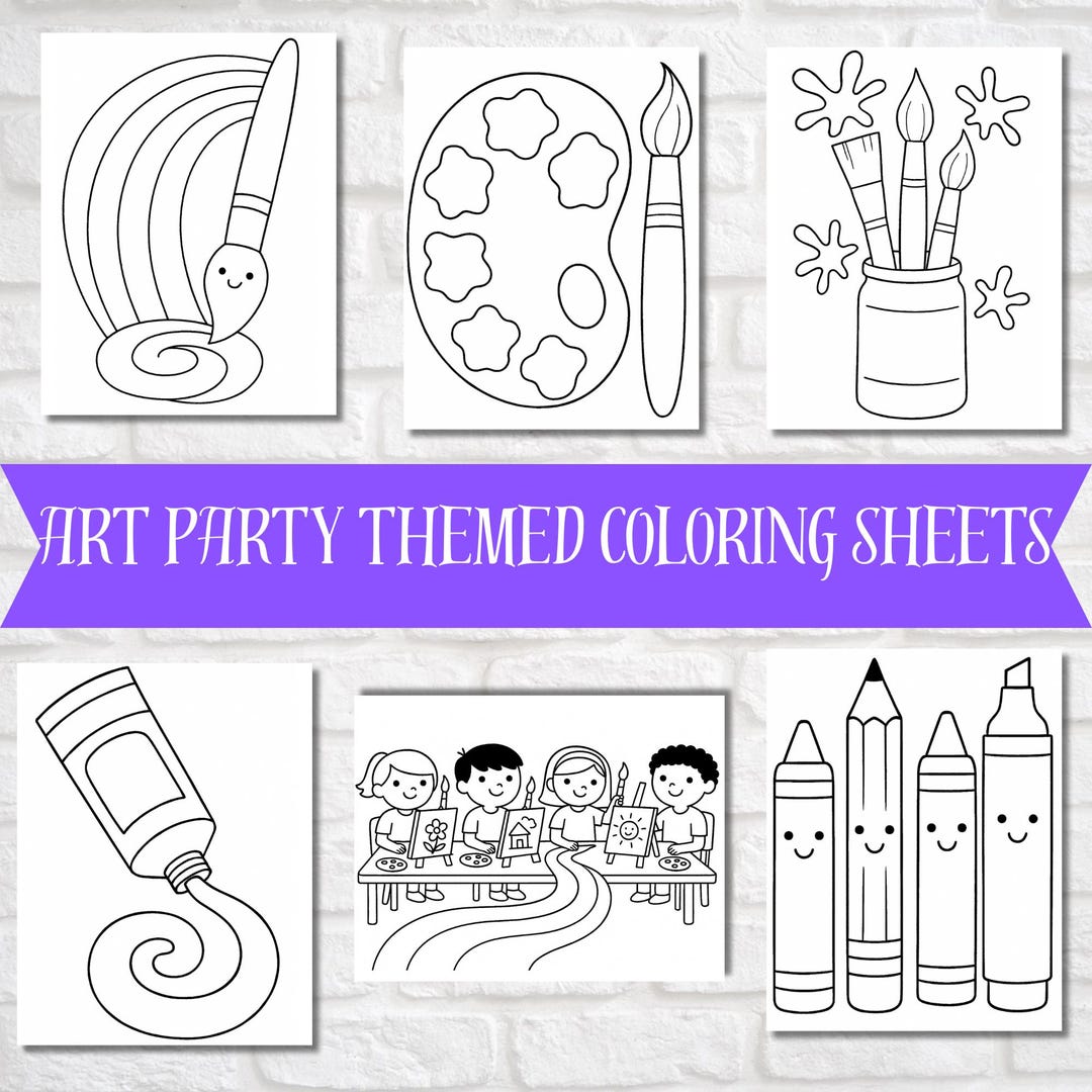 Art Party Birthday Coloring Pages – Printable PDF Bundle | Paint ...