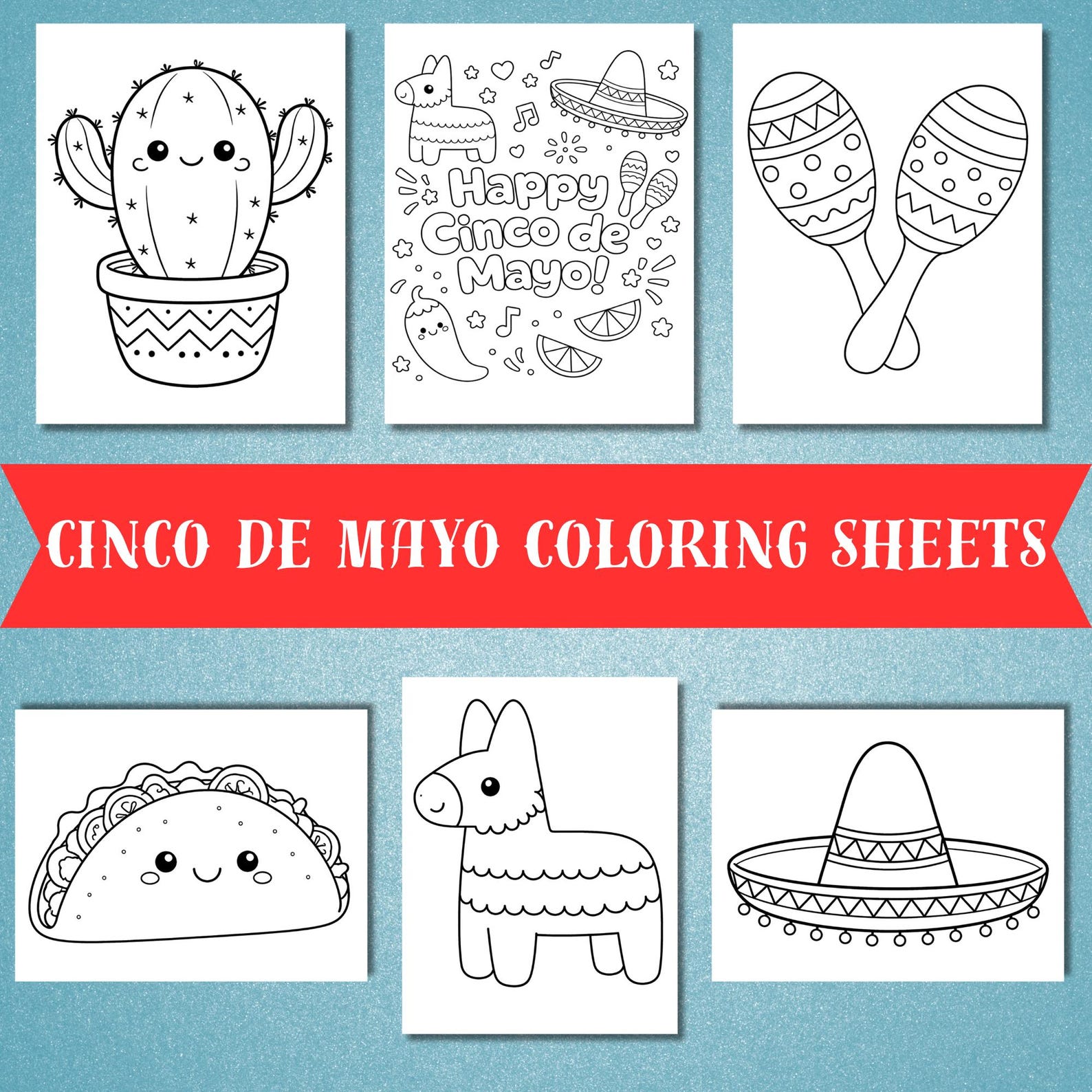 Cinco De Mayo Toddler Coloring Pages Bundle, Printable PDF, Simple Kids ...
