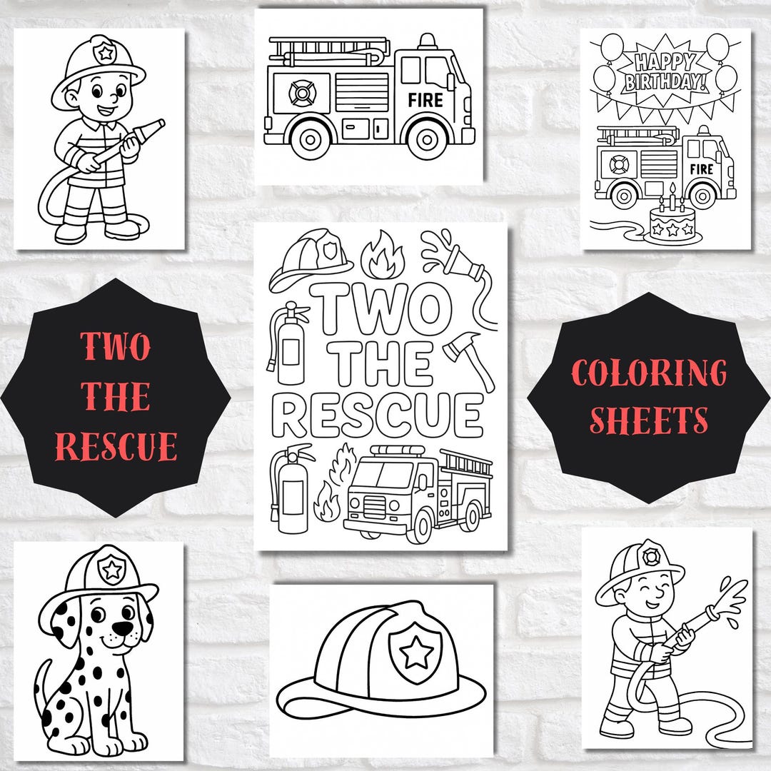 Two the Rescue - Firetruck Party Coloring Pages – Firefighter Birthday ...