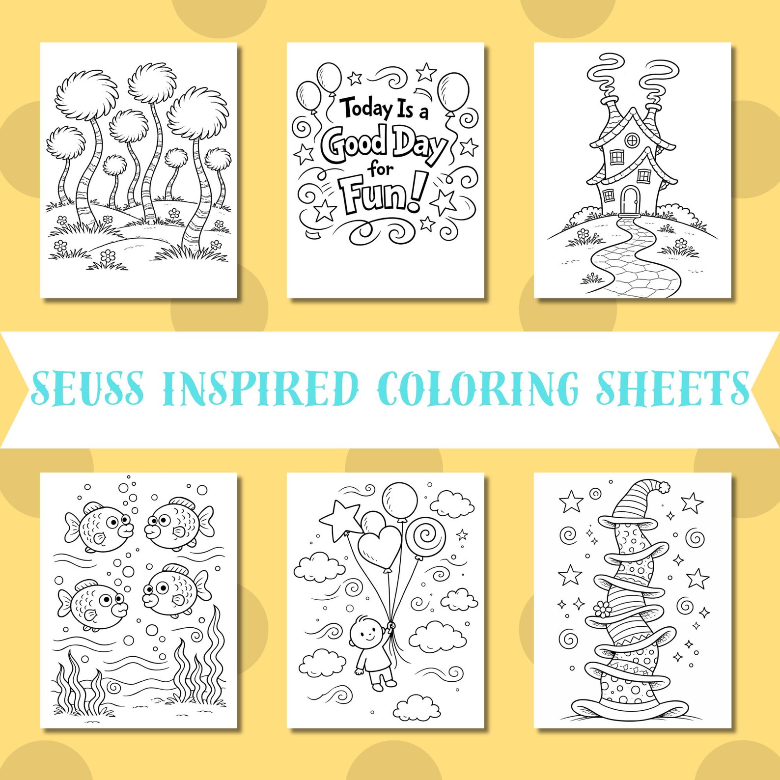 Dr Seuss Inspired Coloring Pages Bundle for Kids | Whimsical Printable ...