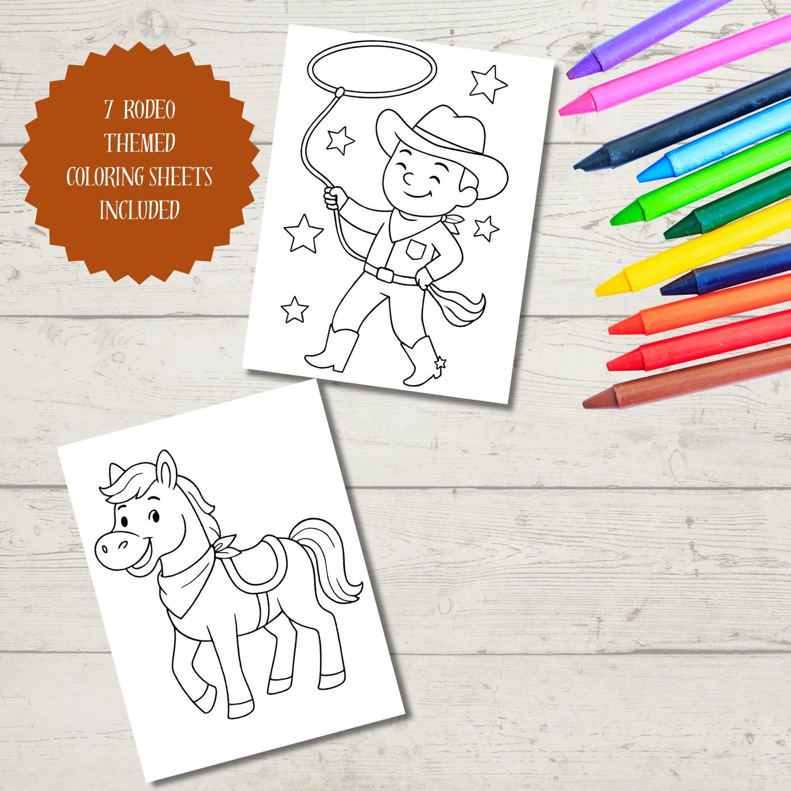 Rodeo Coloring Pages – Printable PDF Bundle | Cowboy, Cowgirl, Horse ...