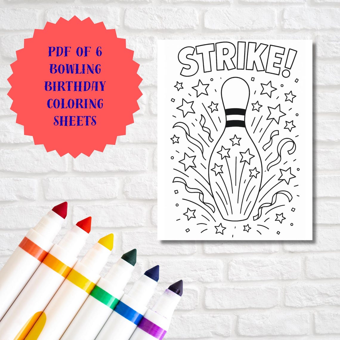Bowling Birthday Coloring Pages | Kids Party Activity Printable PDF ...