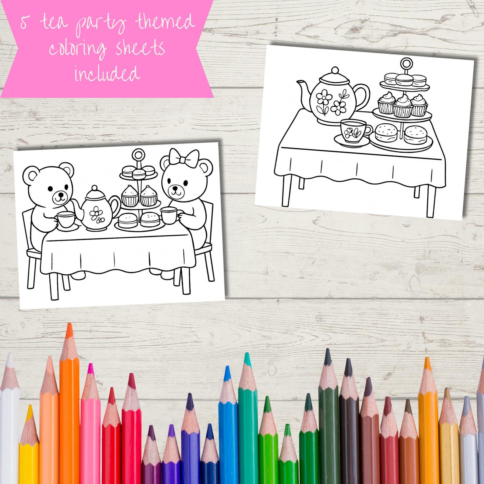 Tea Party Birthday Coloring Pages – Digital Download – Tea Party ...