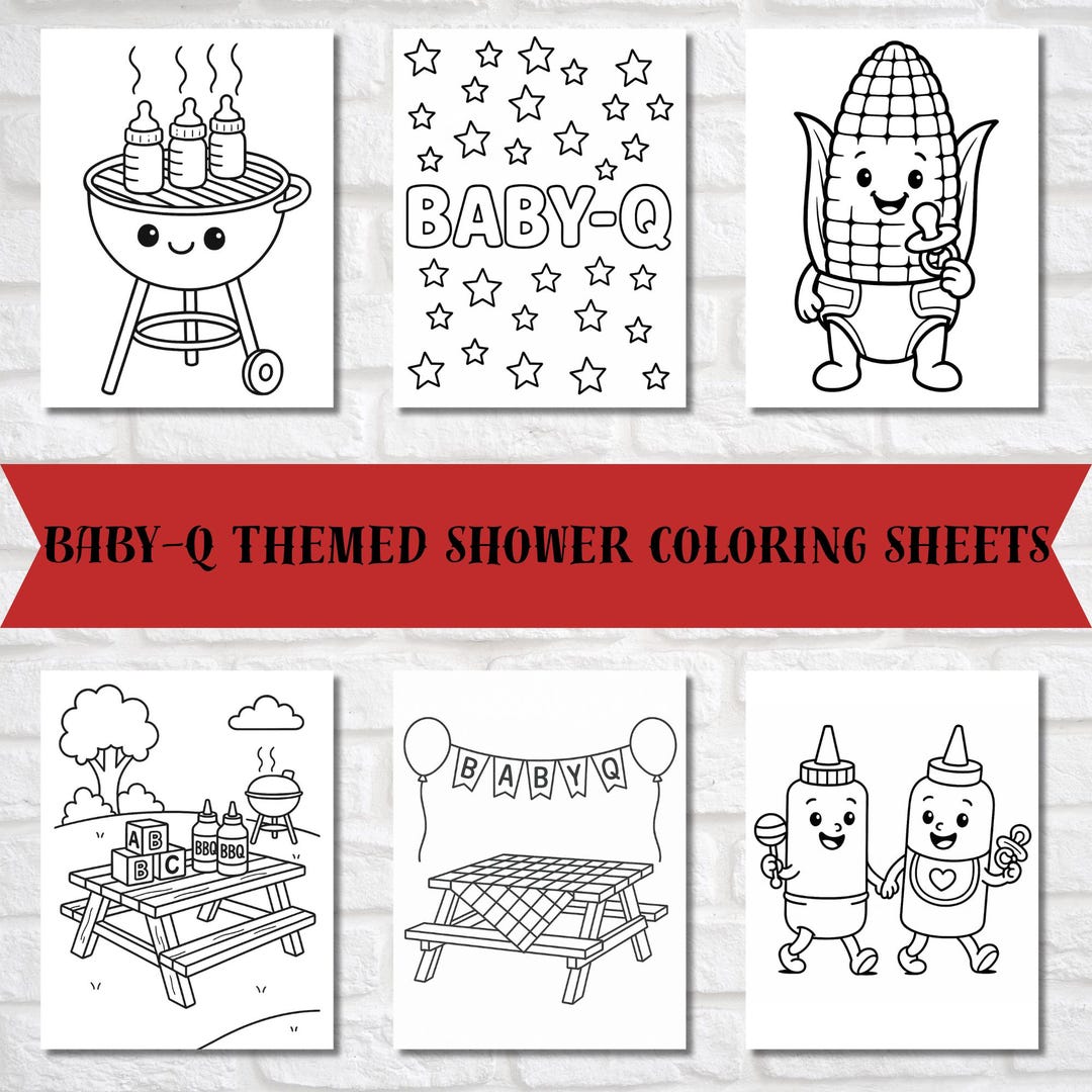 Baby-q Coloring Pages Bundle | Baby Shower BBQ Coloring Sheets | Baby Q ...