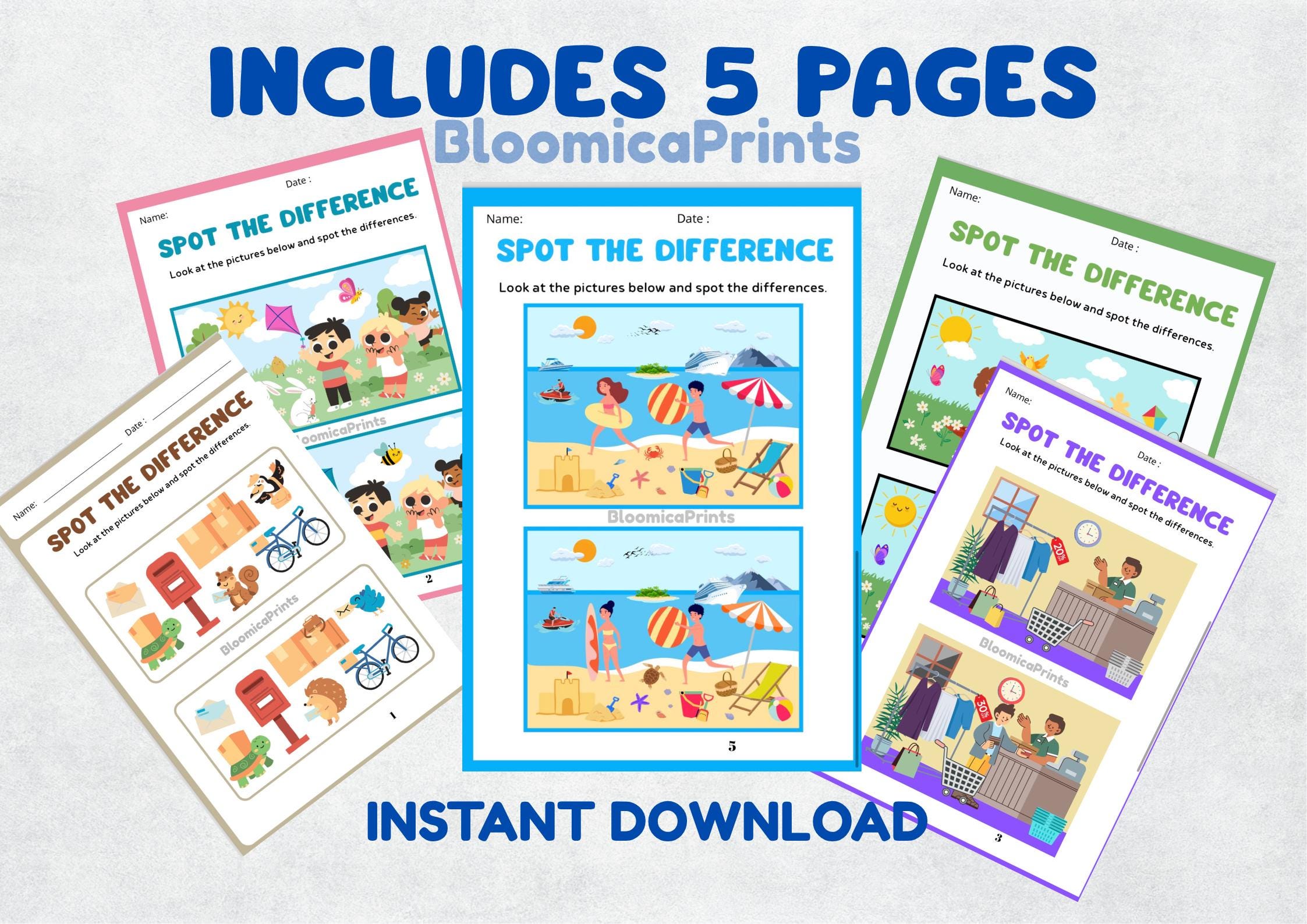 Spot the Difference Printable Worksheets – Summer, School, Playground ...