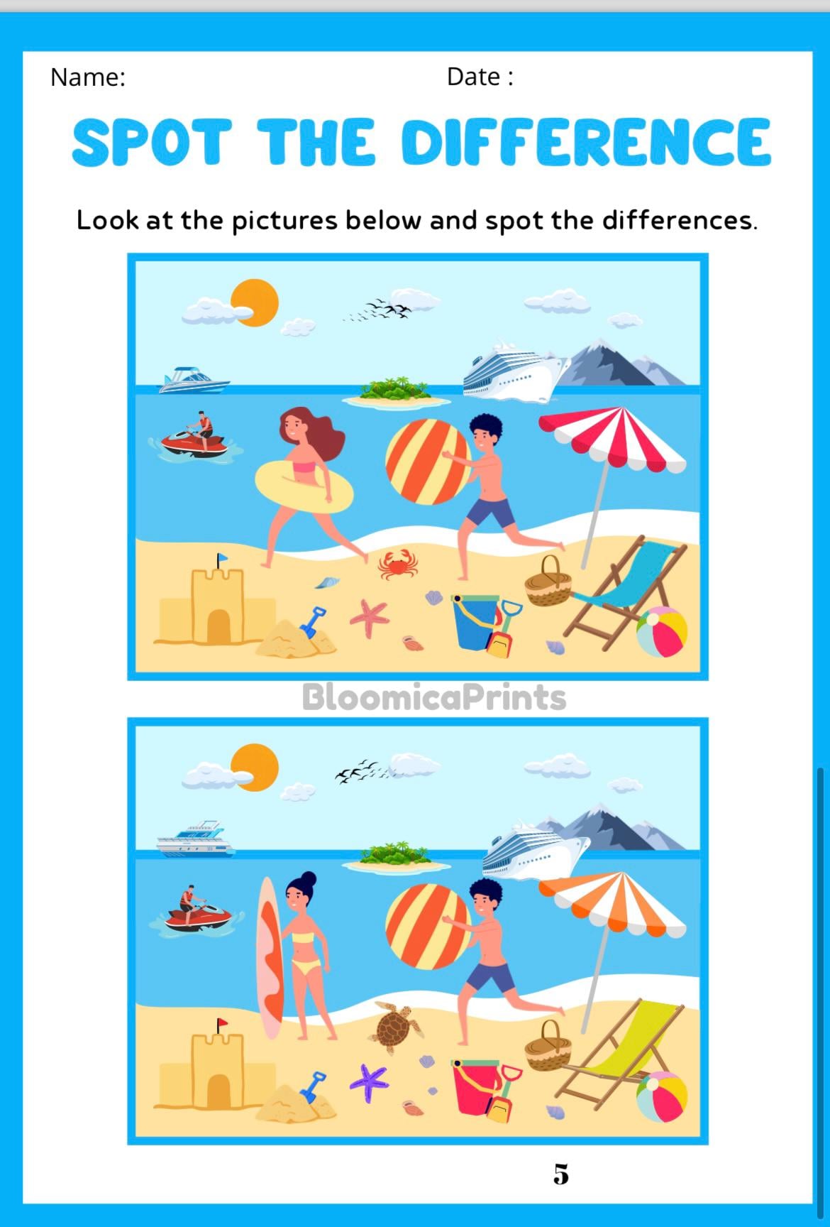 Spot the Difference Printable Worksheets – Summer, School, Playground ...