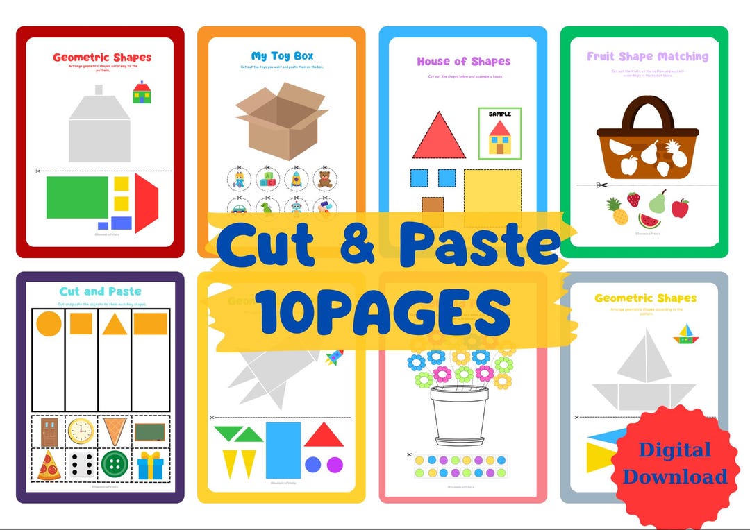 Montessori Cut and Paste Worksheets | Shape Sorting Activity (PDF) - Etsy