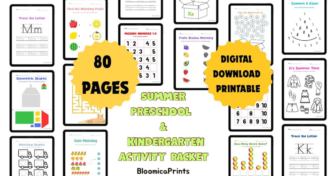 Summer Preschool Kindergarten Activity Packet, Summer Kids Activity ...