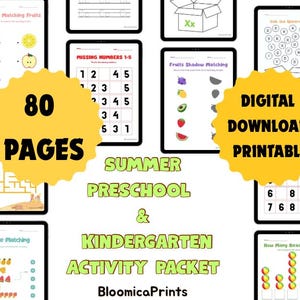 Summer Preschool Kindergarten Activity Packet, Summer Kids Activity ...