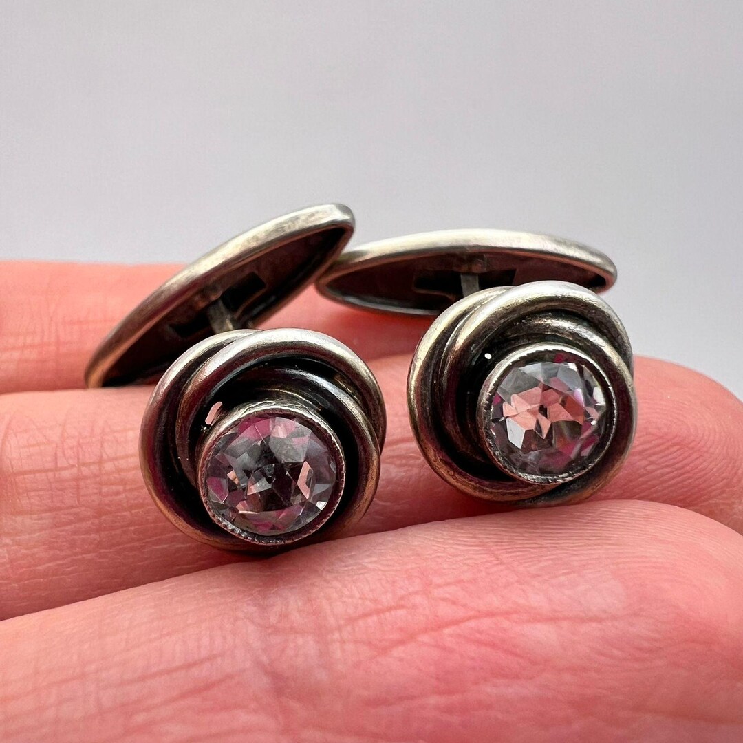 Vintage 875 Silver Soviet Cufflinks Rock Crystal Spiral Men's Jewelry ...