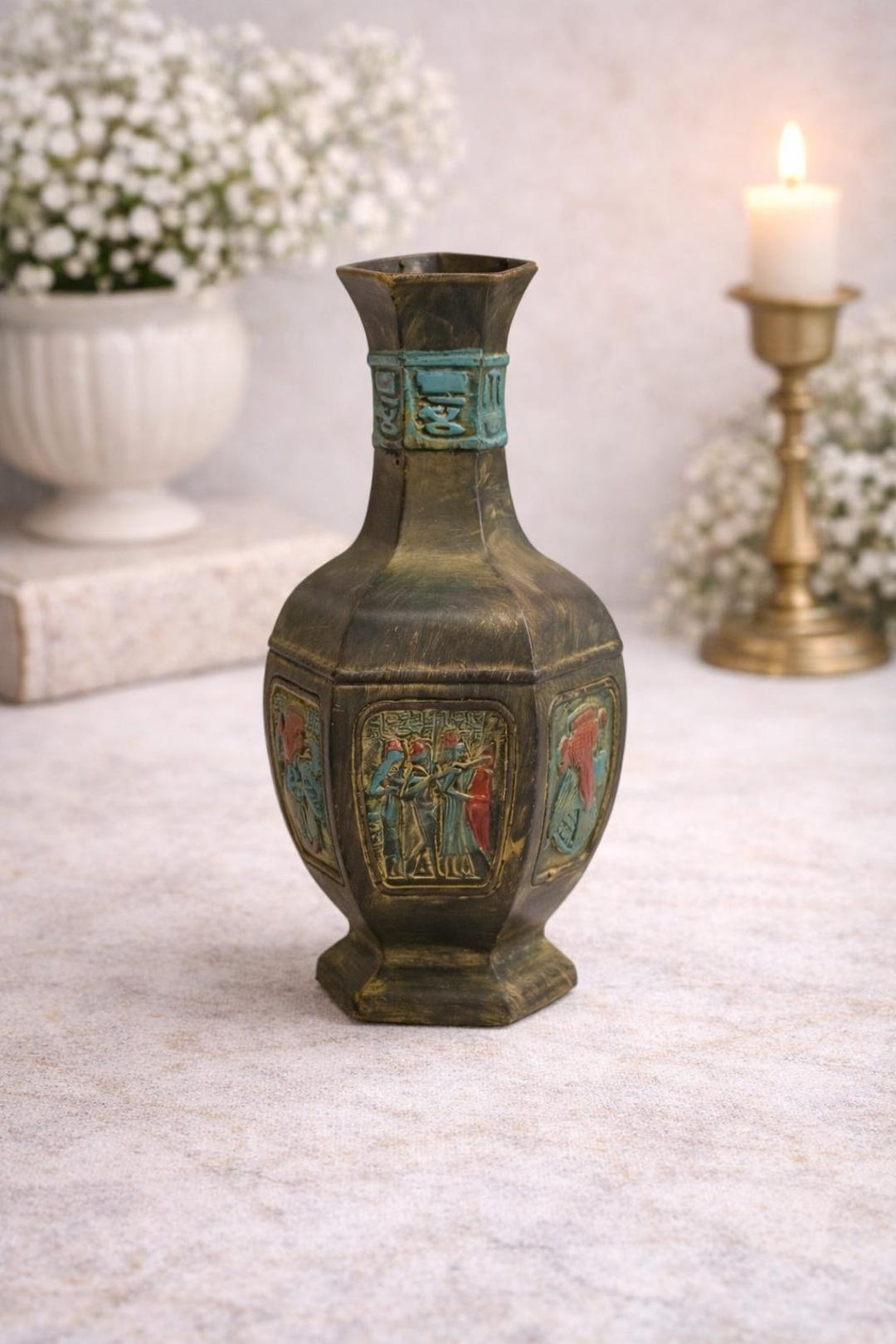 Ancient Egyptian-style Vase With Intricate Hieroglyphic and Painted ...